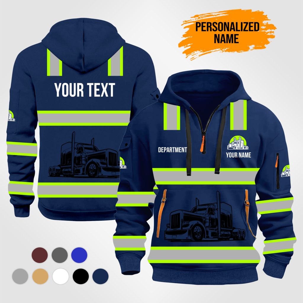 Customized Name And Color Truck Driver Uniform Quarter Zip Hoodie KS485 ...