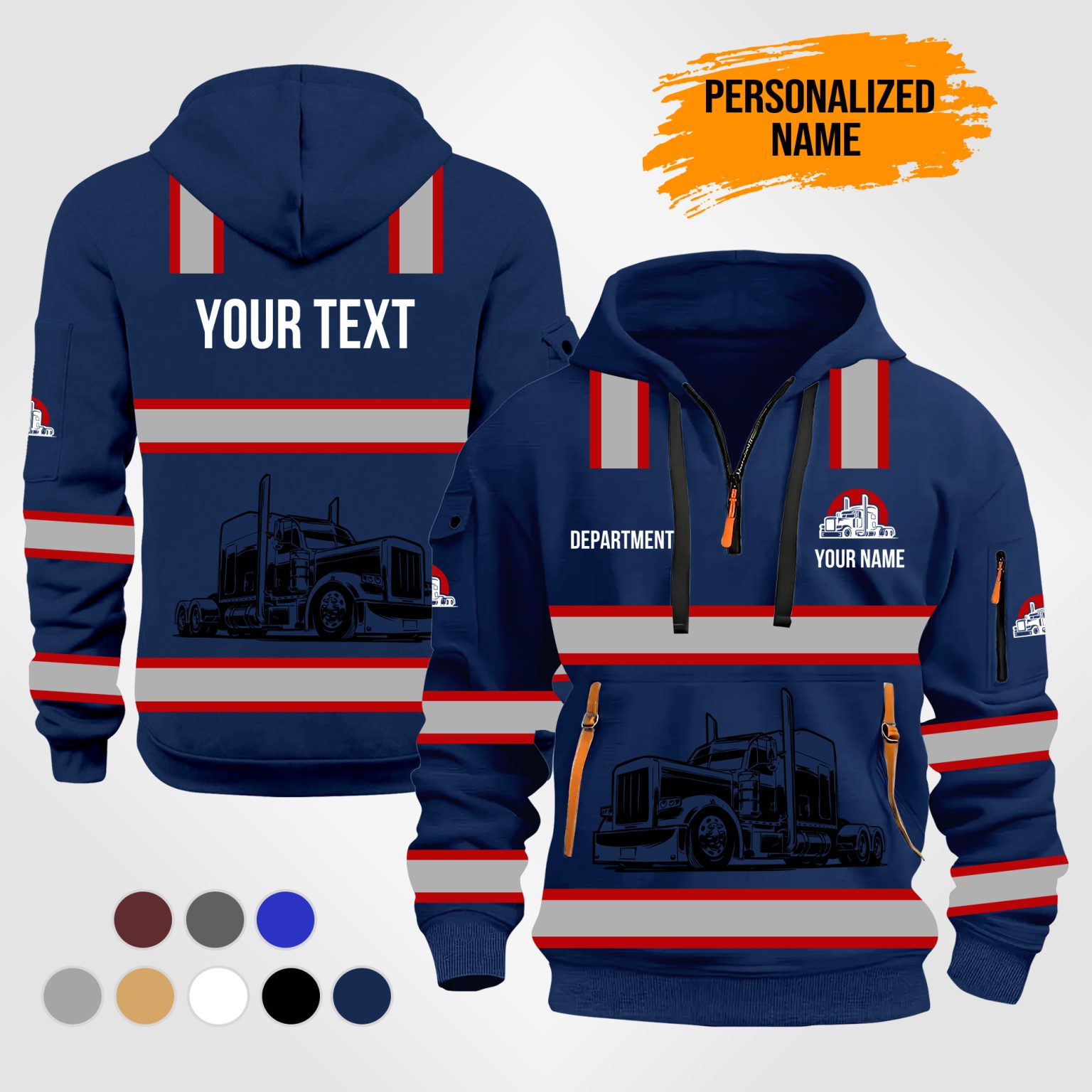 Customized Name And Color Truck Driver Uniform Quarter Zip Hoodie KS486 ...