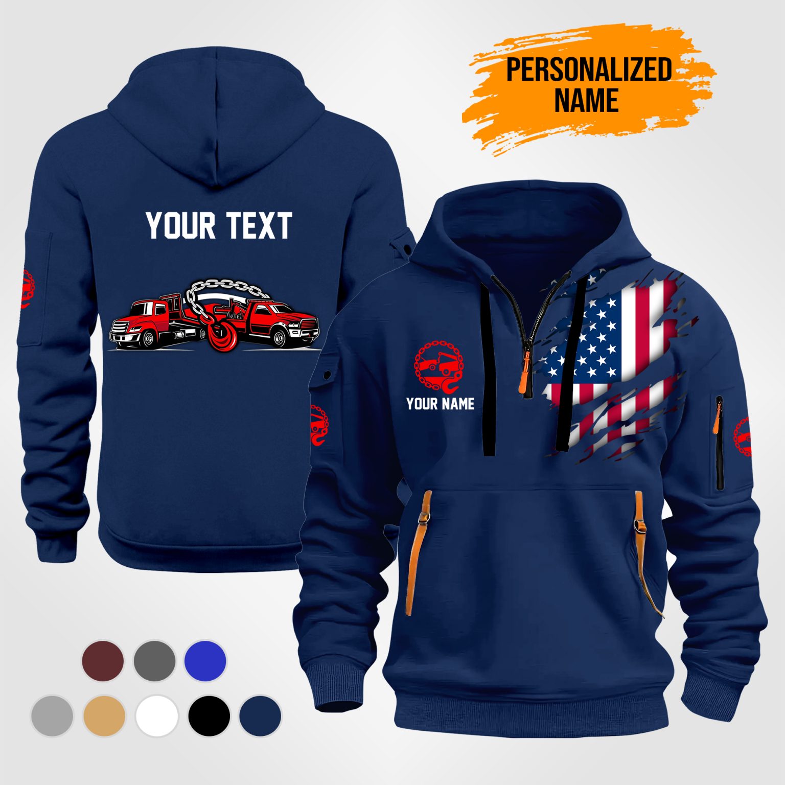 Personalized Name Tow Truck American 3D Quarter Zip Hoodie MS969 – Azfancy